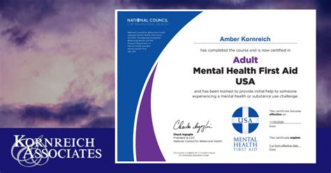 Amber Kornreich Earns Mental Health First Aid Certification - Kornreich ...