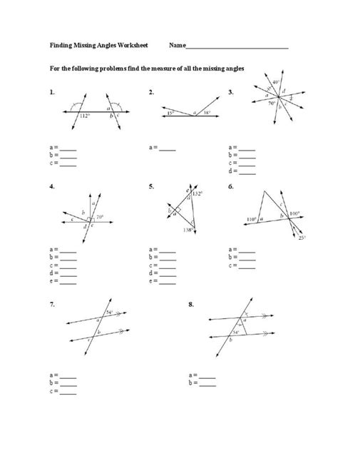 Finding Angle Measures Worksheet Finding Missing Angles Worksheet Geometry Worksheets Math
