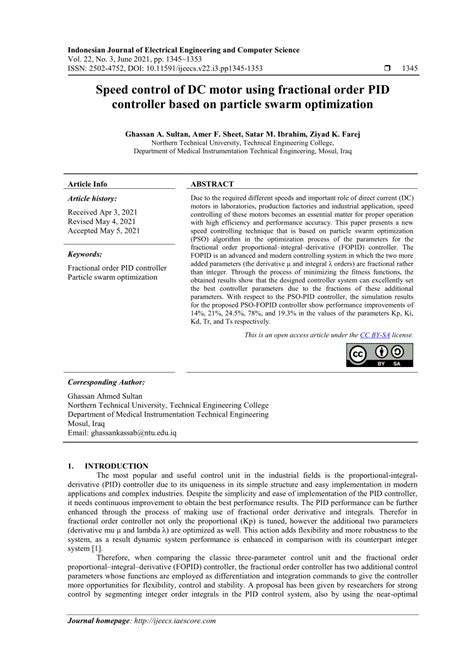 (PDF) Speed control of DC motor using fractional order PID controller based on particle swarm ...