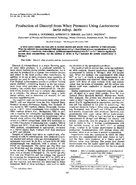 Pdf Diacetyl Production From Whey Permeate Using Lactococcus Lactis