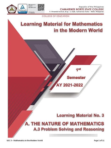Lm 3 Problem Solving And Reasoning Pdf Mathematics Equations
