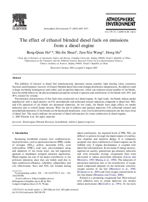 Pdf The Effect Of Ethanol Blended Diesel Fuels On Emissions From A Diesel Engine