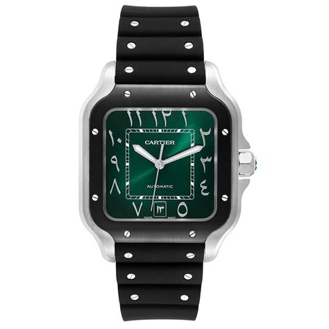 Cartier Santos De Cartier Green Arabic Dial Steel Mens Watch Wssa0055