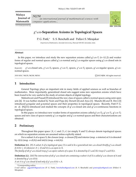 Pdf G Omega Alpha Separation Axioms In Topological Spaces