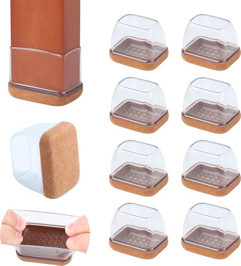 Ezprotekt 8 Pcs Rectangle Clear Silicone Chair Leg Floor Protectors
