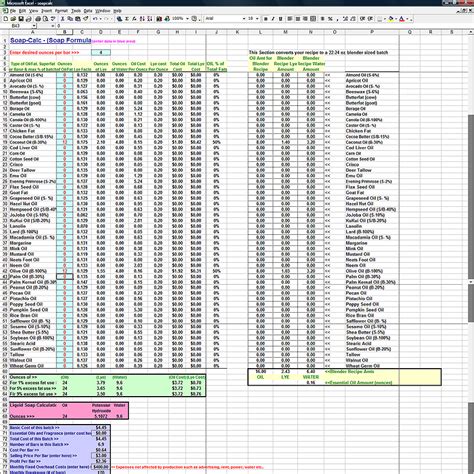 Soap Calc Lye Calculation Spreadsheet Program SAP Calculator Soapmaking Instructions Free