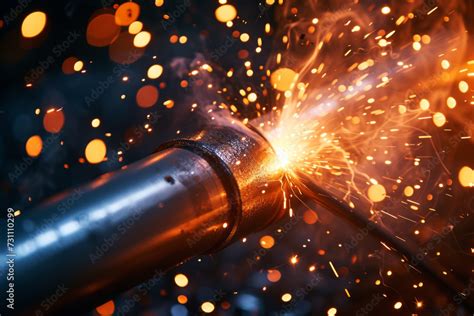 Industrial Welding Sparks Close Up A Close Up Of Intense Welding