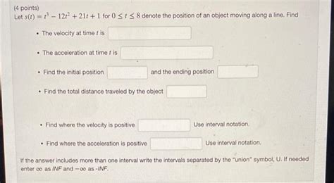 solved 4 points et s t t3−12t2 21t 1 for 0≤t≤8 denote the