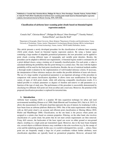 Pdf Classification Of Airborne Laser Scanning Point Clouds Based On Binomial Logistic