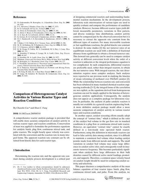 Pdf Comparison Of Heterogeneous Catalyst Activities In Various Reactor Types And Reaction