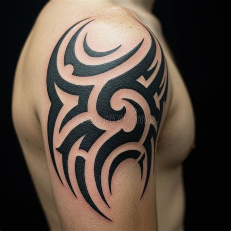 Geometric Black Tribal Tattoo On A Person S Upper Arm The Design