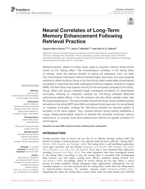 Pdf Neural Correlates Of Long Term Memory Enhancement Following Retrieval Practice