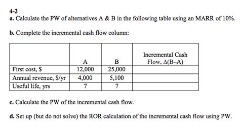 solved 4 2 a calculate the pw of alternatives a and b in the