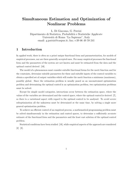 Pdf Simultaneous Estimation And Optimization Of Nonlinear Problems