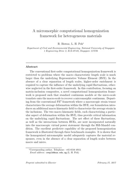 Pdf A Micromorphic Computational Homogenization Framework For Heterogeneous Materials