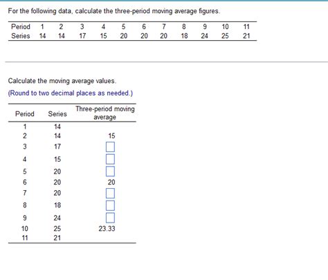 solved for the following data calculate the three period
