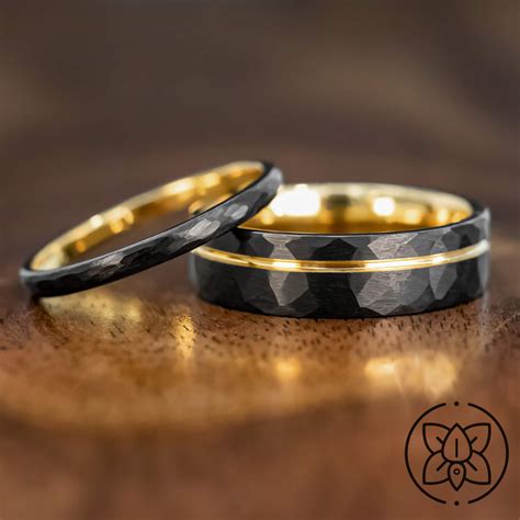 Black Gold Wedding Ring Set