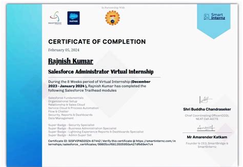 Rajnish Kumar On Linkedin Salesforce Internships Completion Certificate Priyaranjan Sinha