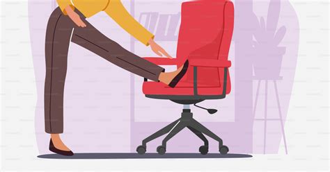 안락의자를 사용하여 몸과 다리를 스트레칭하는 직장에서 운동을 하는 여성 캐릭터 직장에서 운동하는 회사원 관리자 건강 관리 및 스포츠 개념 만화 사람들 벡터