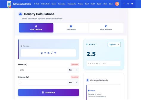 Density Calculator Calculate Density Mass And Volume Easily