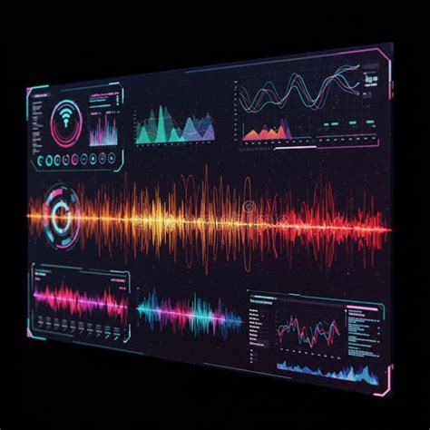 Digital Interface Displaying Colorful Data Visualizations And Waveforms Central Area Stock