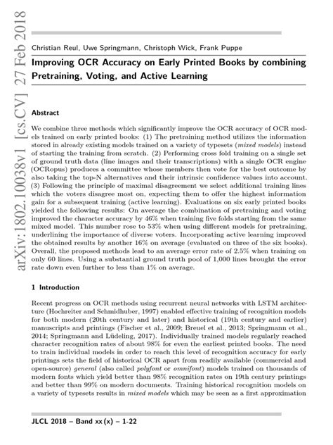 Improving Ocr Accuracy On Early Printed Books By C Pdf Optical