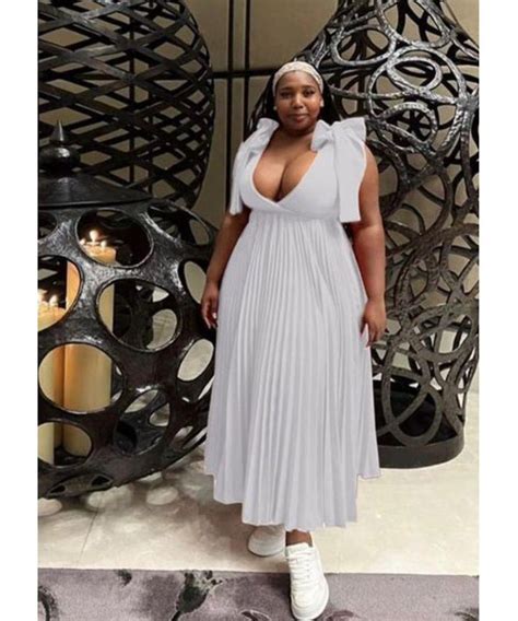 Plus Size Pleated Maxi Dress Yellow Sub Trading