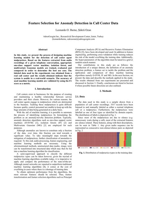 pdf feature selection for anomaly detection in call center data