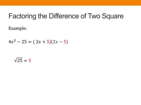 Factoring Difference Of Squares PPTX Science