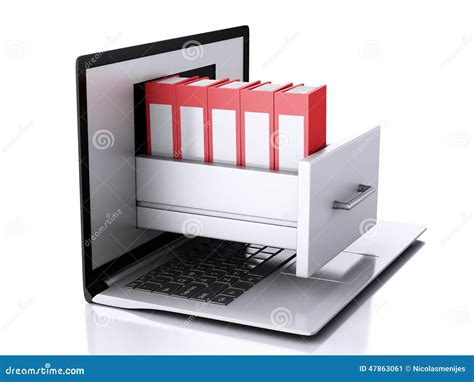 3d Laptop With Ring Binders Data Storage Stock Illustration Illustration Of Network