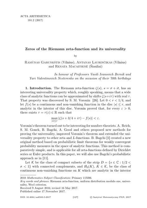 pdf zeros of the riemann zeta function and its universality