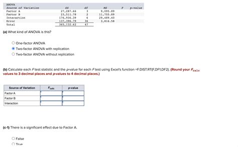 Solved A What Kind Of ANOVA Is This One Factor ANOVA Chegg Com