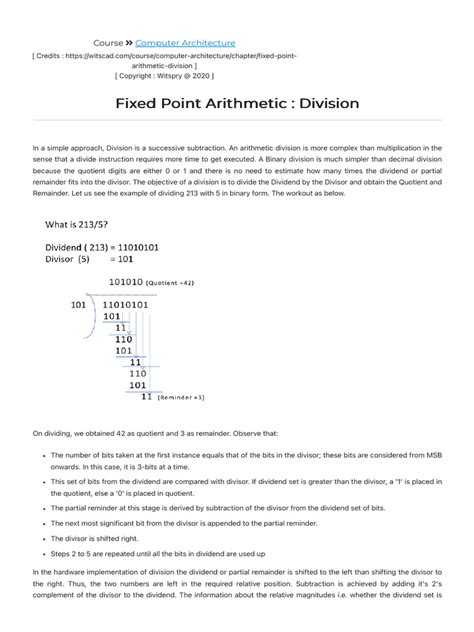 10 Fixed Point Arithmetic Division Pdf Division Mathematics Arithmetic