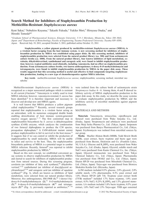 Pdf Search Method For Inhibitors Of Staphyloxanthin Production By