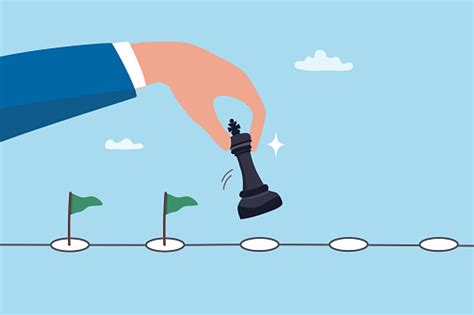 전략 계획 프로세스 비즈니스 또는 작업 진행 성취 여행 성공 단계 경력 개발 타임 라인 또는 승리 솔루션 개념 사업가는 체스 왕