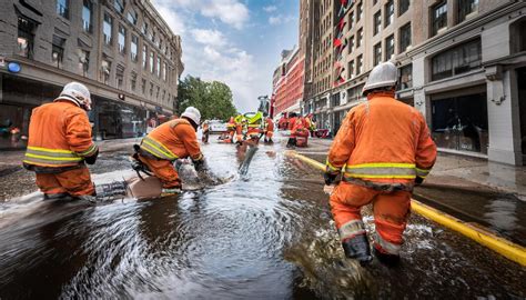 A Sewer Overflow Event In A City Street With Water Surging From Manholes Premium Ai Generated