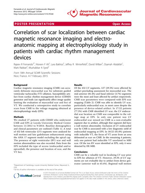 Pdf Correlation Of Scar Localization Between Cardiac Magnetic Resonance Imaging And Electro