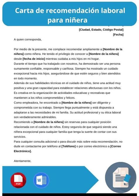 Carta De Recomendación Para Niñera En Word Y Pdf Cartas De