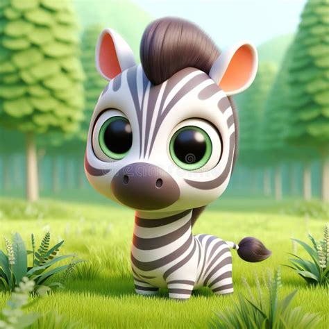 3d Funny Zebra Cartoon In The Wild Nature And Wildlife Stock