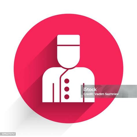 긴 그림자로 격리된 화이트 컨시어지 아이콘 빨간색 원 버튼입니다 벡터 호텔 안내원에 대한 스톡 벡터 아트 및 기타 이미지 호텔 안내원 개인 주차요원 서비스 Istock