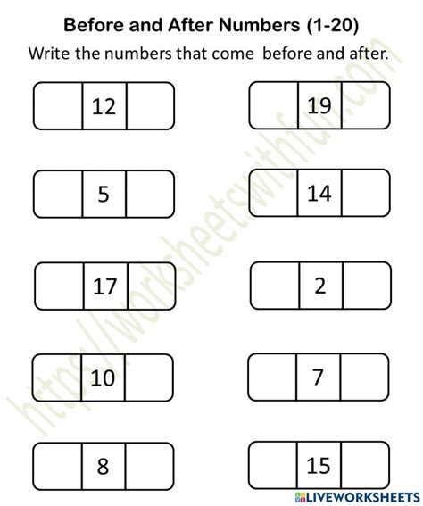 Before And After Numbers 1 20 Worksheet Live Worksheets Worksheets Library