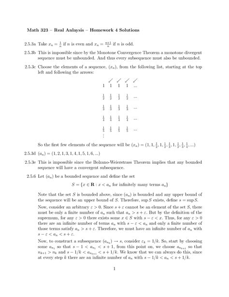 Homework 4 With Solutions Real Analysis I Math 323 Docsity
