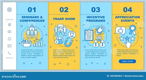 Corporate Event Management Onboarding Mobile Web Pages Vector Template Responsive Smartphone