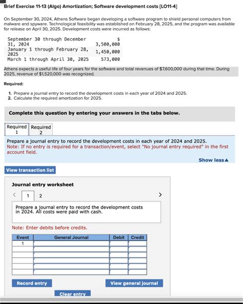 solved brief exercise 11 13 algo amortization software