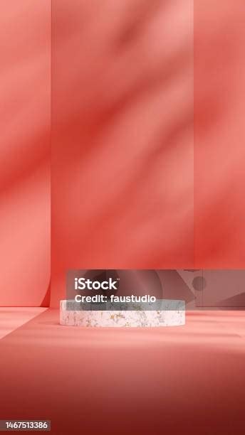 흰색 대리석 둥근 연단 초상화 빨간색 장면 벽과 바닥 3d 이미지 렌더링 장면 모형 강단에 대한 스톡 사진 및 기타 이미지 강단 분홍 대리석 Istock