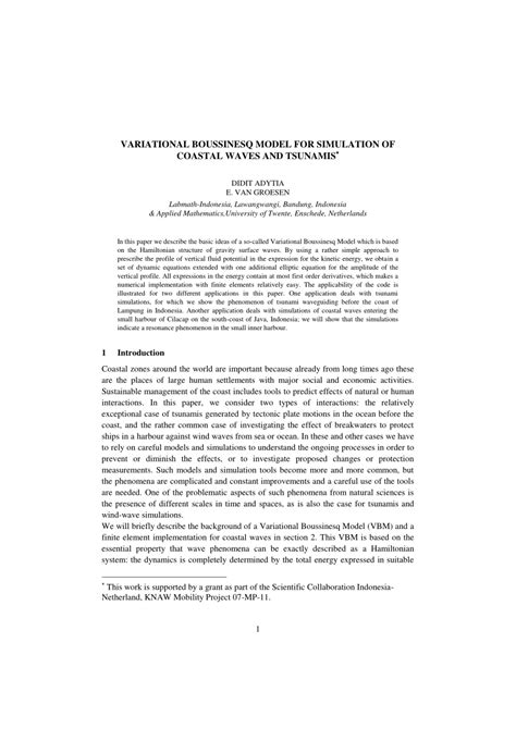 Pdf Variational Boussinesq Model For Simulation Of Coastal Waves And