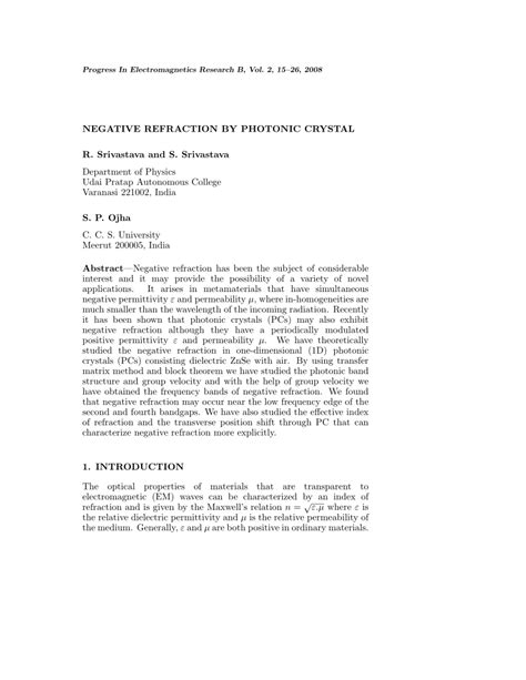 Pdf Negative Refraction By Photonic Crystal
