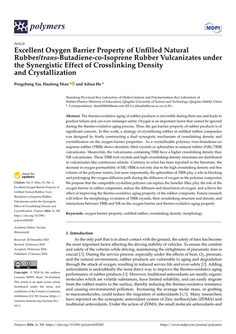 Pdf Excellent Oxygen Barrier Property Of Unfilled Natural Rubbertrans Butadiene Co Isoprene