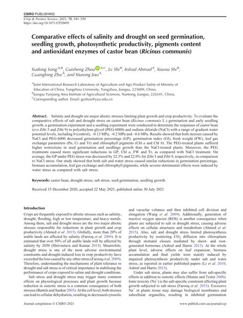Pdf Comparative Effects Of Salinity And Drought On Seed Germination Seedling Growth