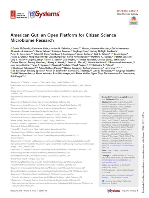 Mcdonald Et Al 2018 American Gut An Open Platform For Citizen Science Microbiome Research